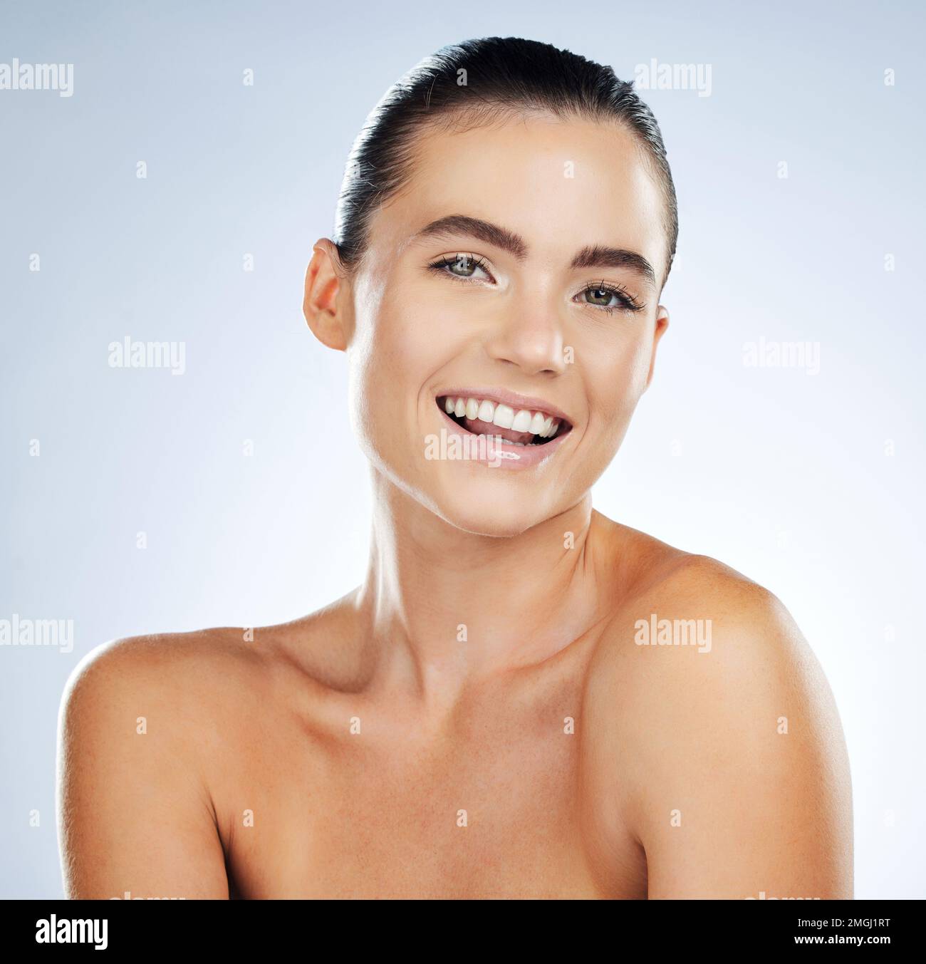 Beauty, health and happy portrait of woman with natural cosmetics ...