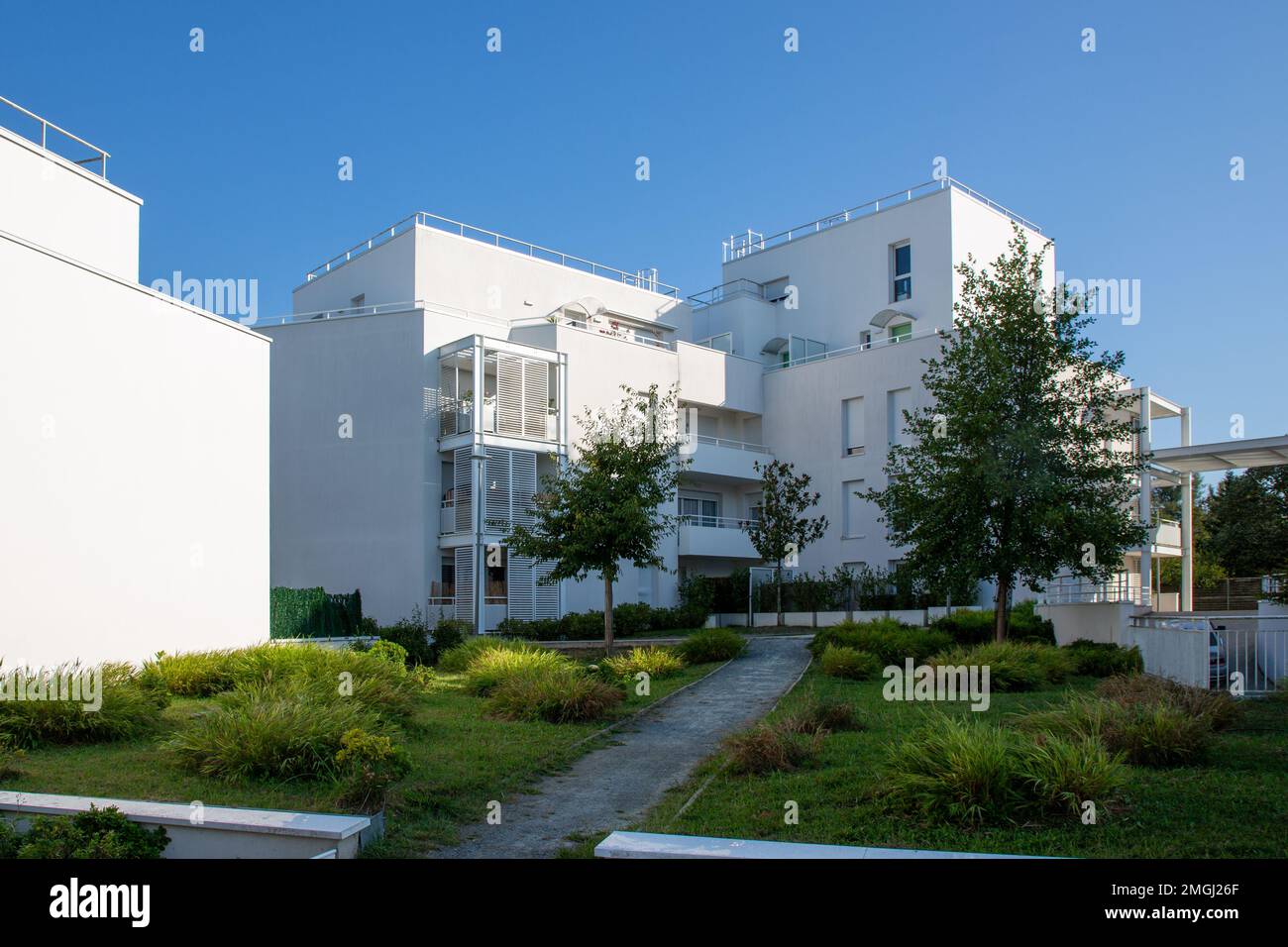 modern contemporary residential new block building with balcony Stock ...
