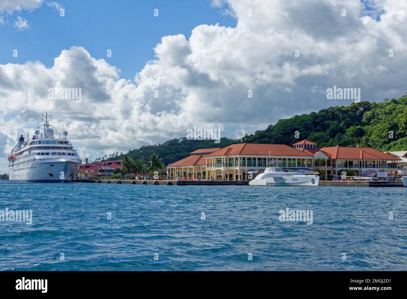 French Polynesia, Raiatea: the Star Breeze alongside the quay in the ...