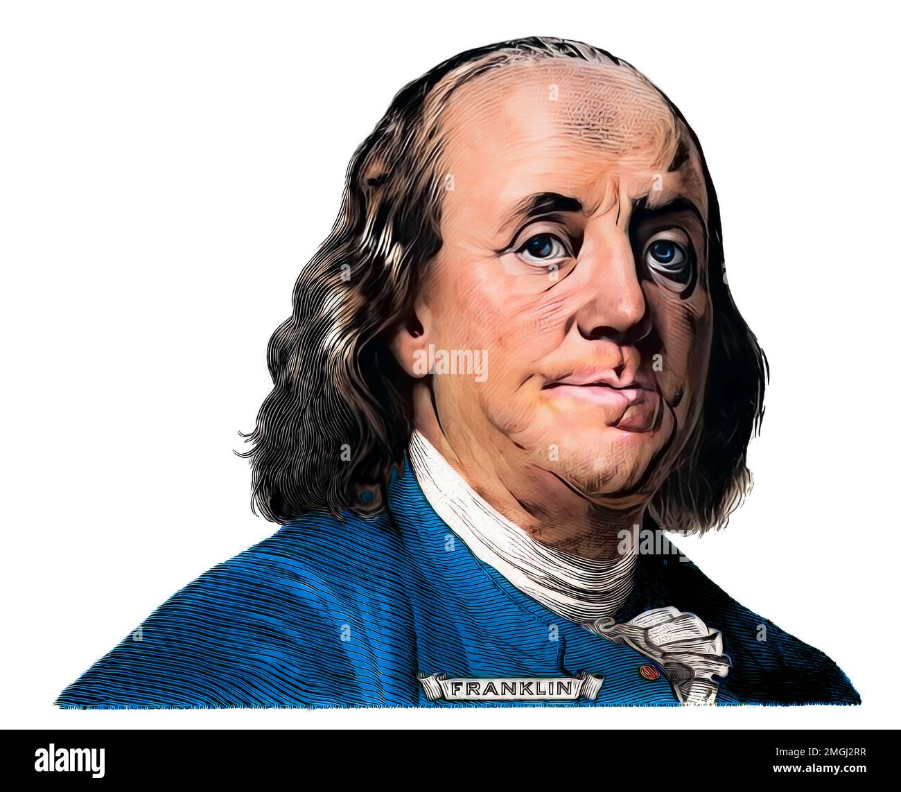 Benjamin Franklin cut on new 100 dollars banknote isolated on white ...