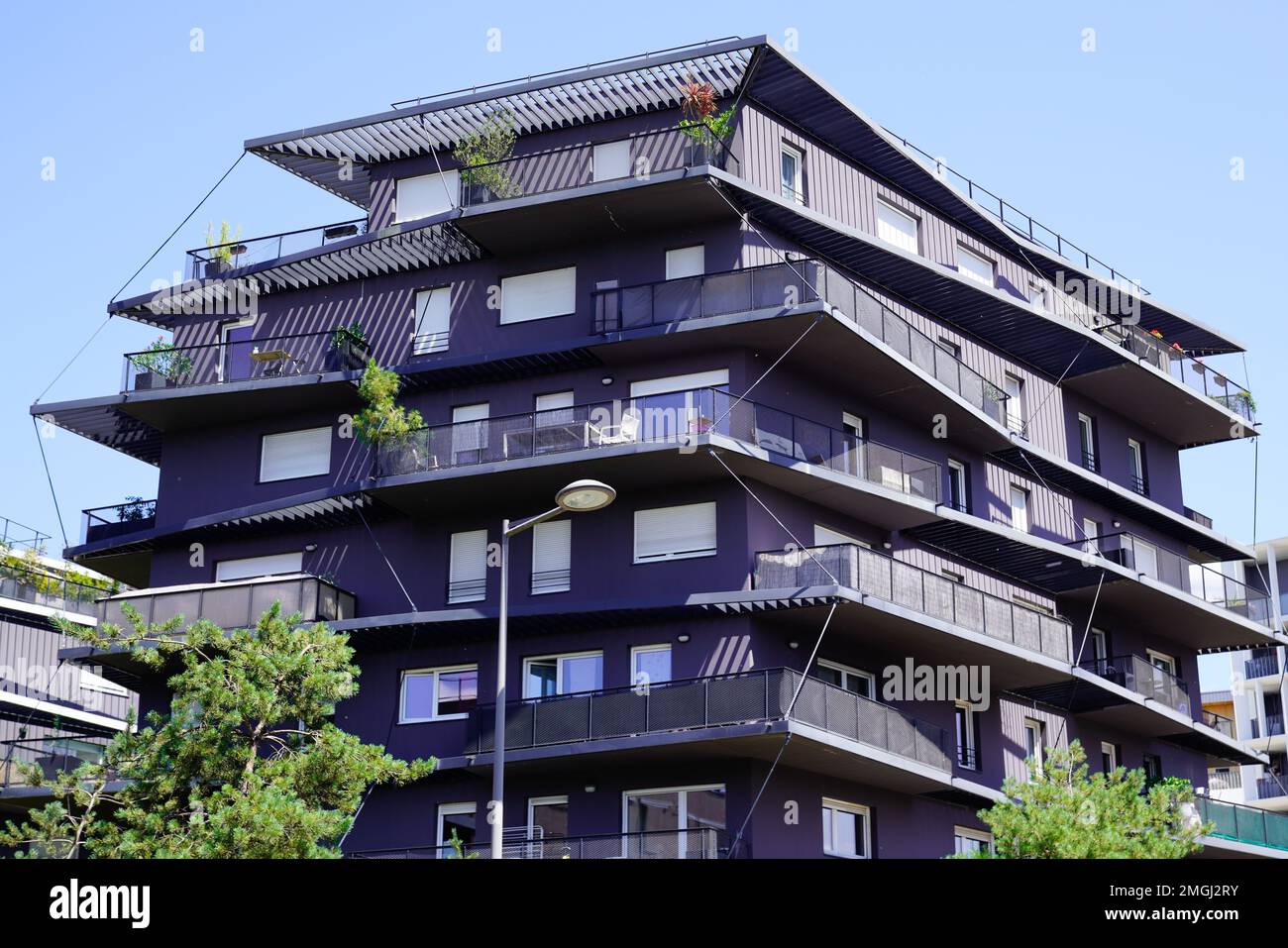 new modern block grey buildings with gray facade real house apartment ...