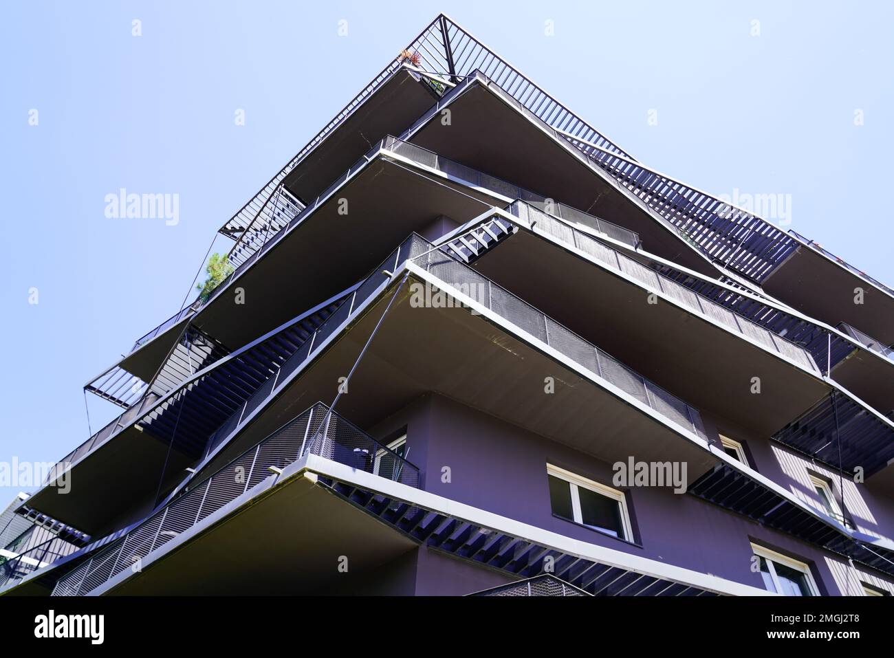 angle modern facade building with balcony design terrace lookup to ...