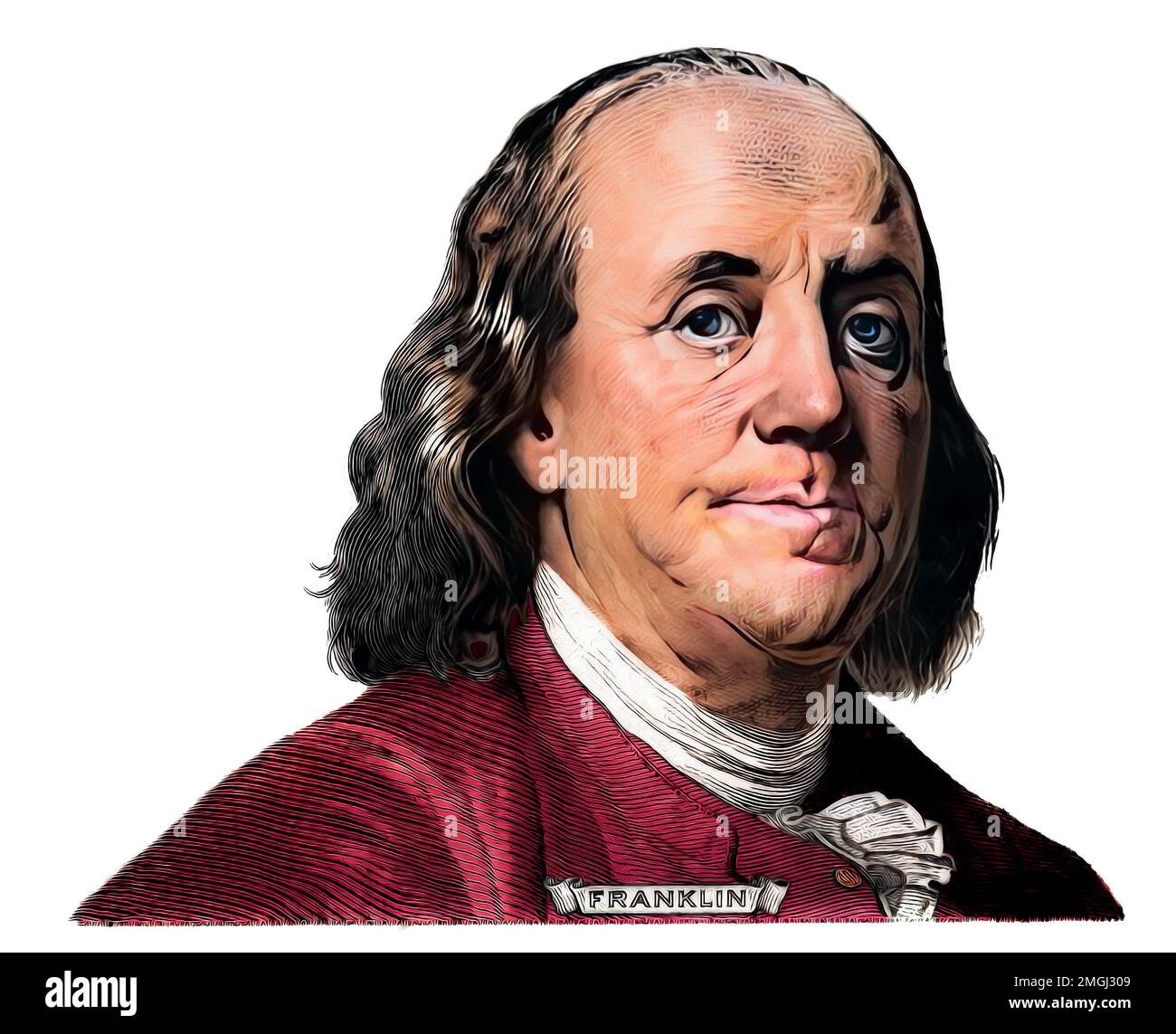 Benjamin Franklin cut on new 100 dollars banknote isolated on white ...