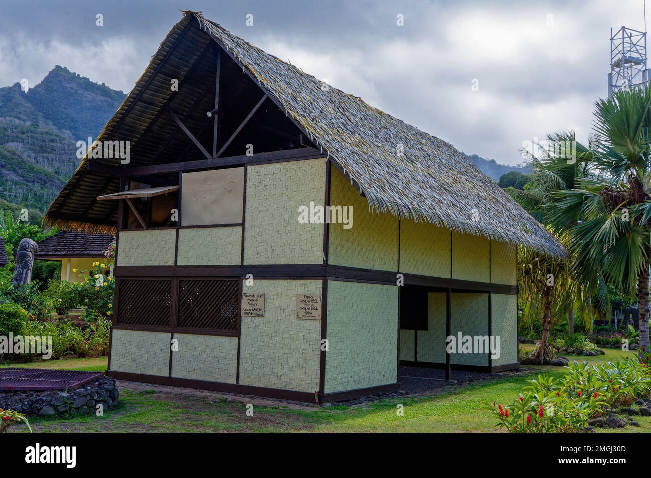 French Polynesia, Hiva Oa: reconstruction of the “Maison du Jouir” or ...