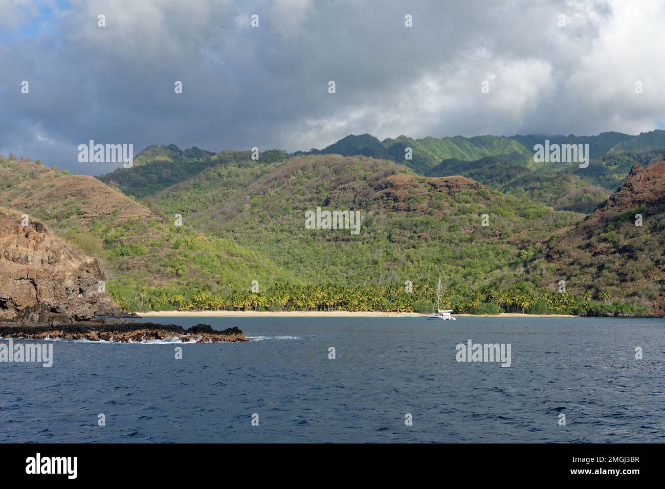 French Polynesia, Tahuata Island: landscape ad beach along the coast ...