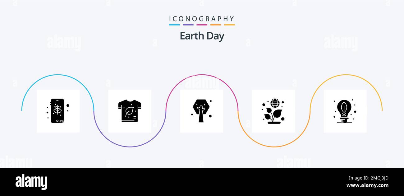Earth Day Glyph 5 Icon Pack Including day. green. shirt. day. plant ...