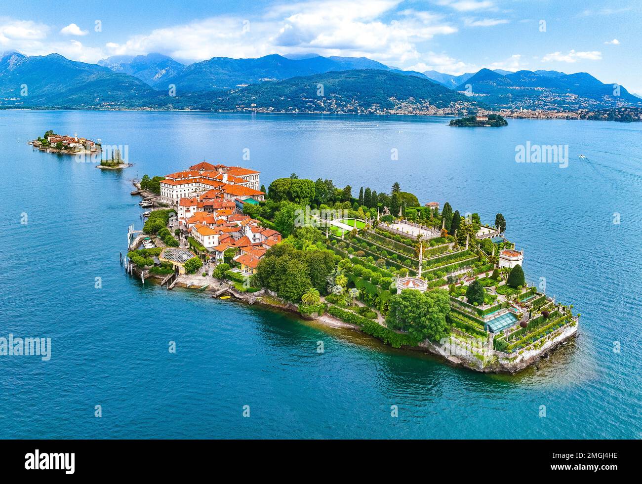 Aerial view of Isola Bella, in Isole Borromee archipelago in Lake ...