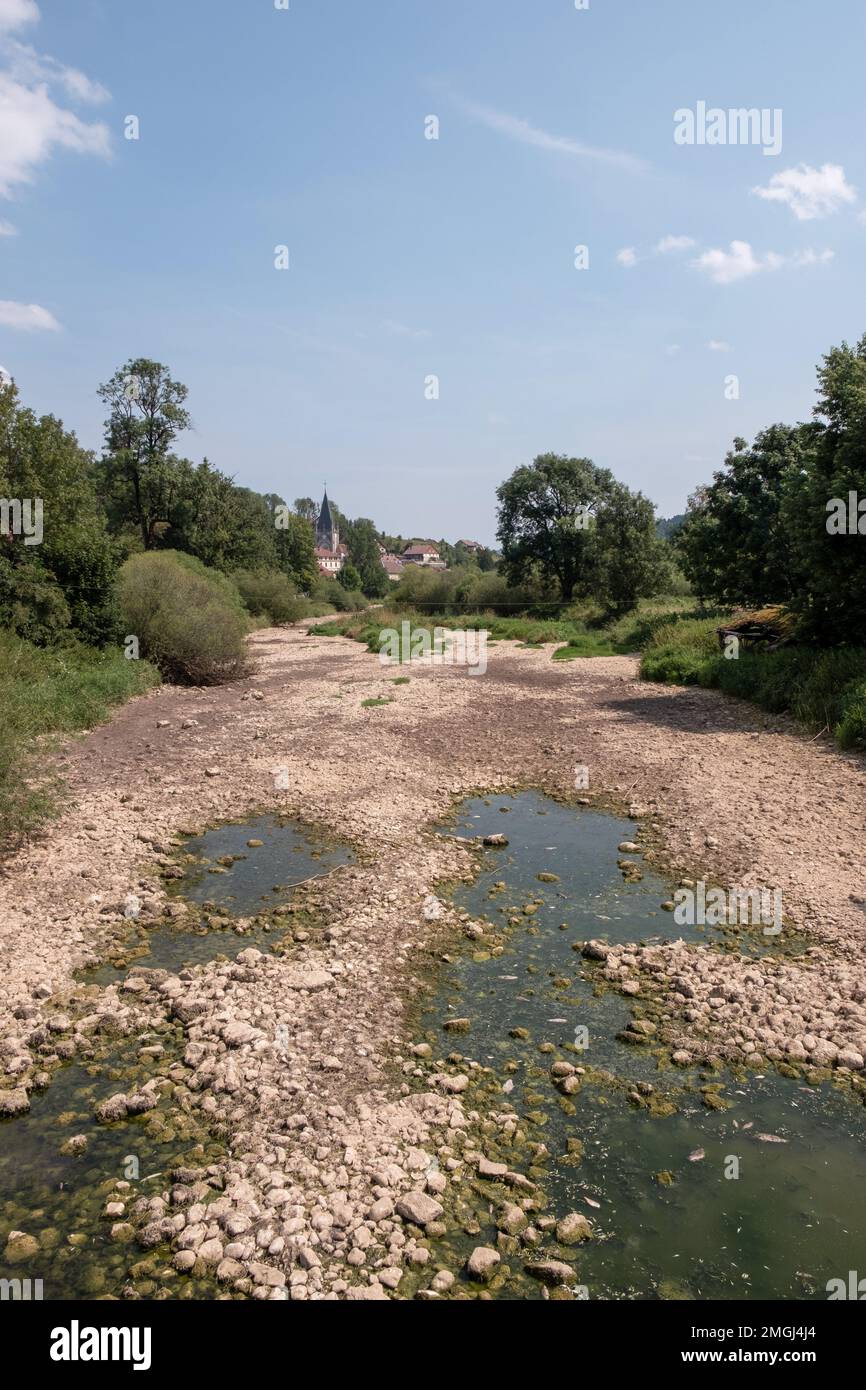 Montbenoit (north-eastern France): drought, dry River of Doubs in the ...