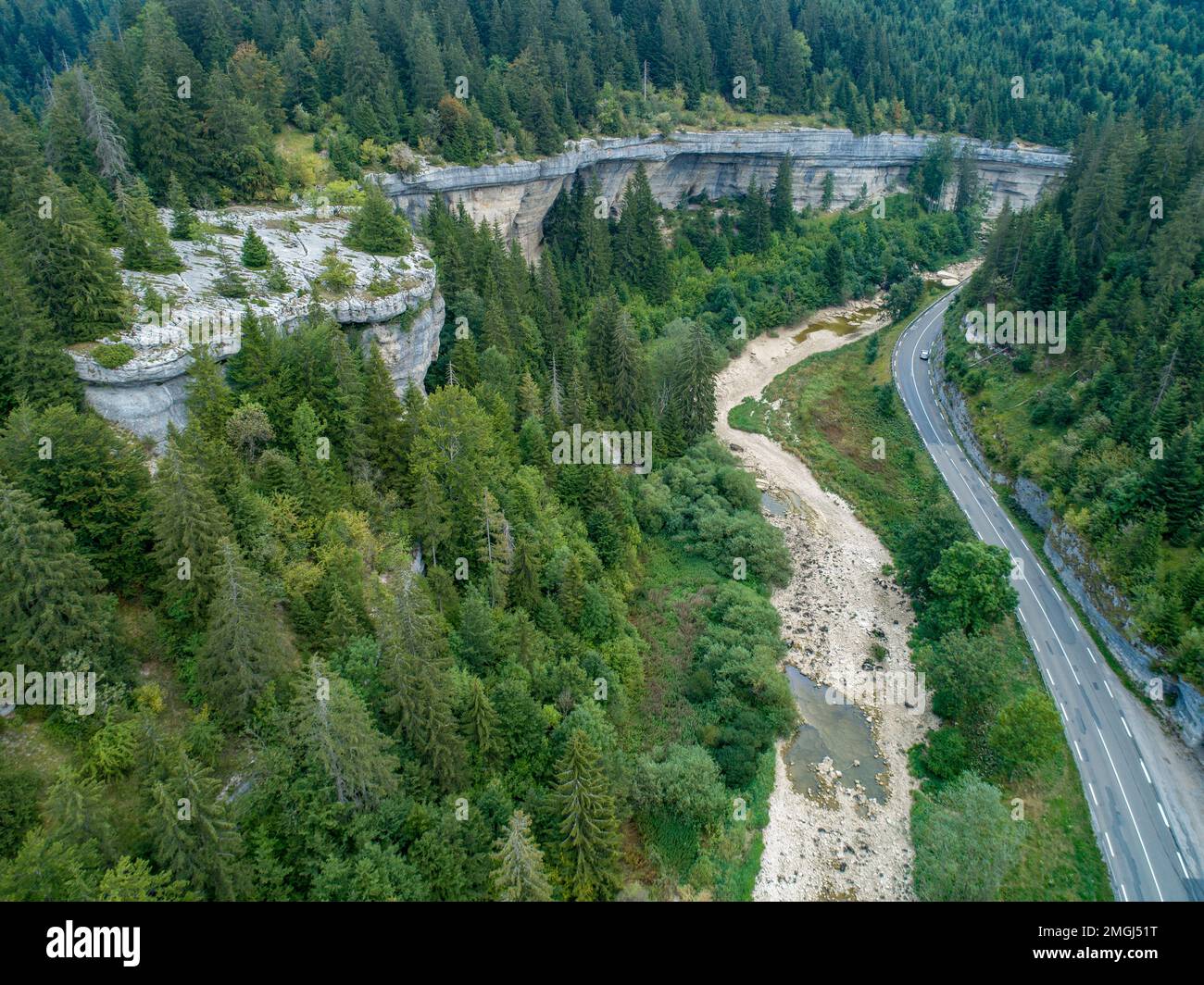 Drought, dry River of Doubs in the Jura mountain range, August 2018 ...