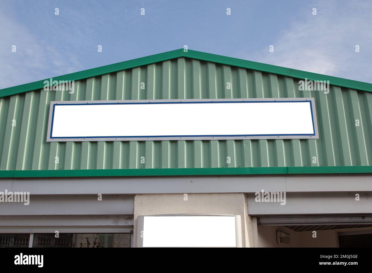 Signboard shop or restaurant Mock up in rectangular shape in the street ...