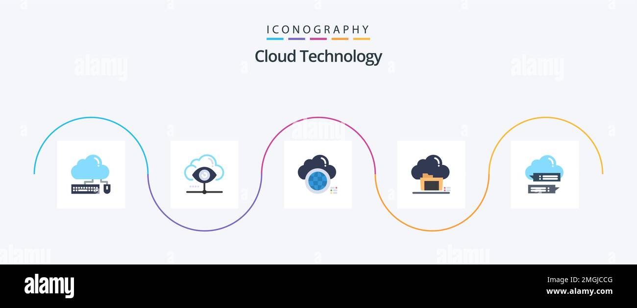 Cloud Technology Flat 5 Icon Pack Including cloud. folder. cloud. data. globe Stock Vector Image ...