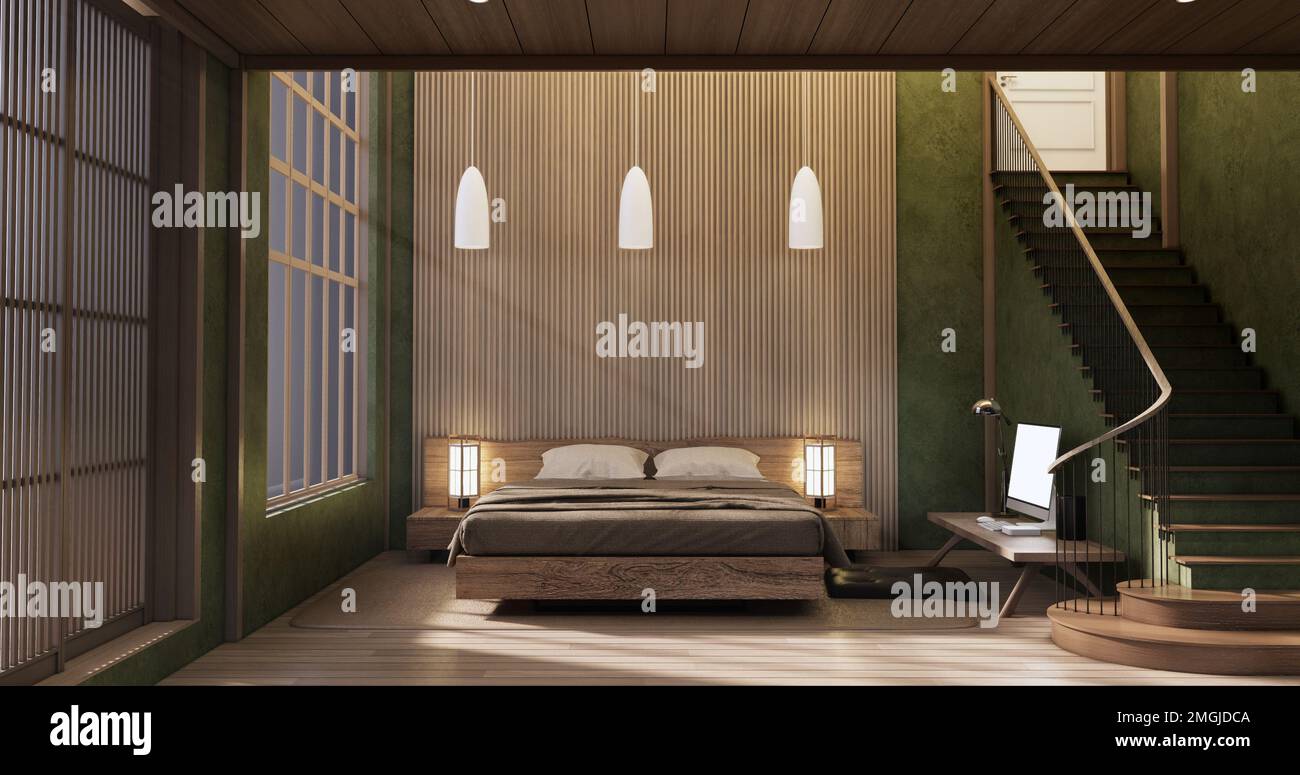 Modern peaceful Bedroom. japan style bedroom Stock Photo - Alamy