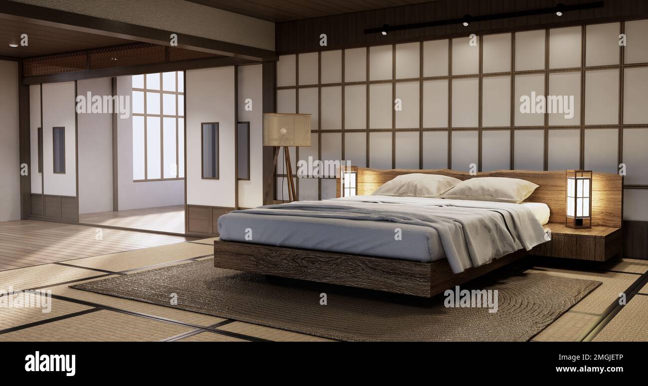 Modern peaceful Bedroom. japan style bedroom Stock Photo - Alamy