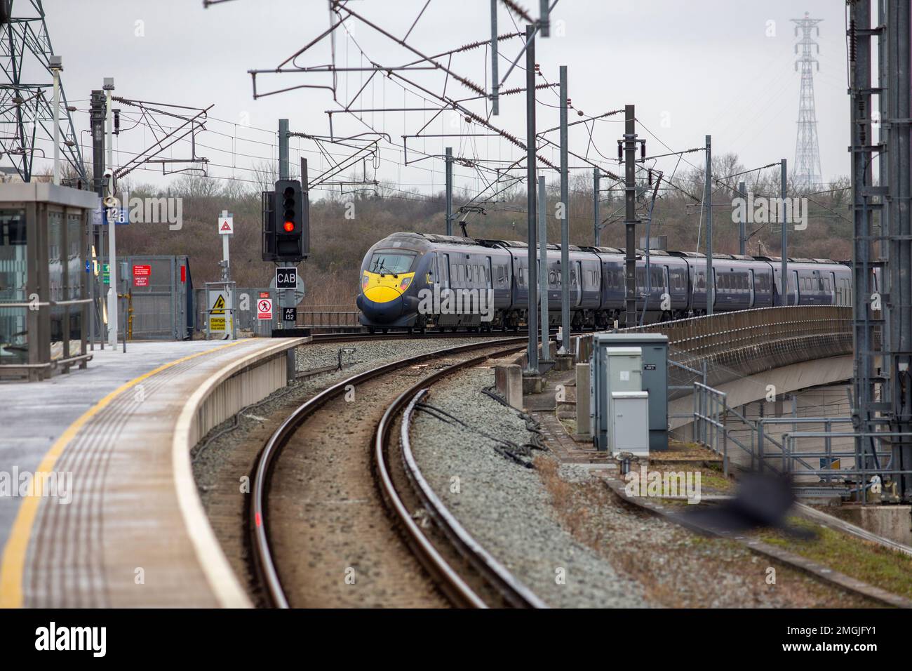 A Southeastern High Speed Javelin train departs Ebbsfleet International ...