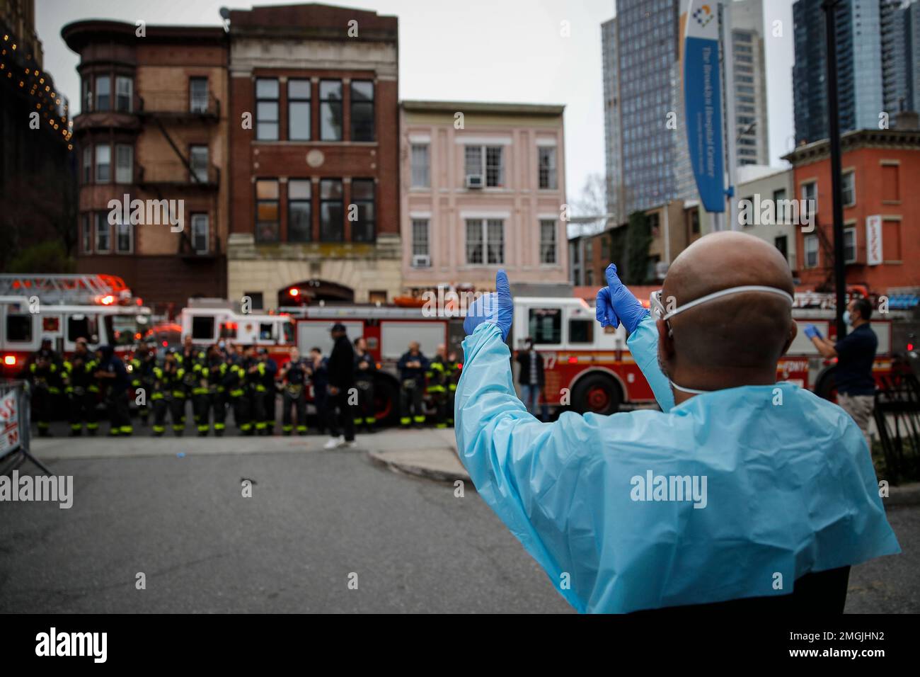 Firefighters gather to applaud medical workers at 7pm outside Brooklyn ...