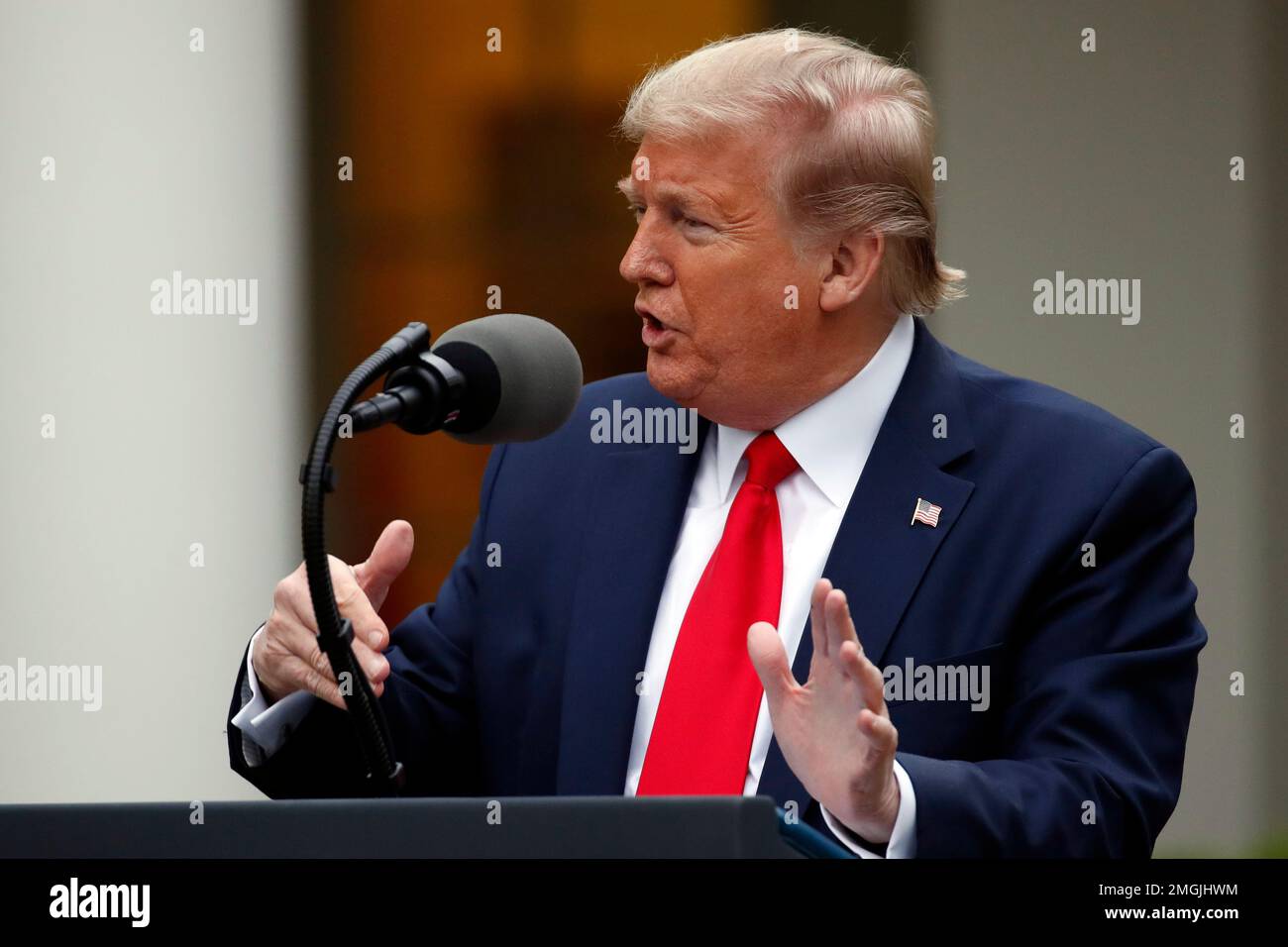 President Donald Trump speaks about the coronavirus in the Rose Garden ...
