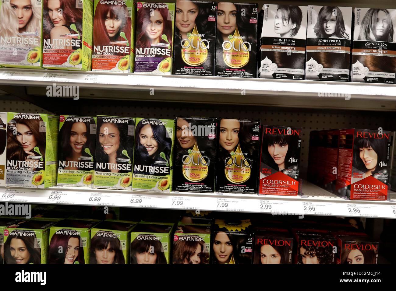 Hair coloring products display at Target store in Palatine, Ill ...