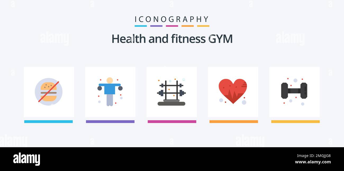 Gym Flat 5 Icon Pack Including weight. gym. fitness. fitness. heart ...