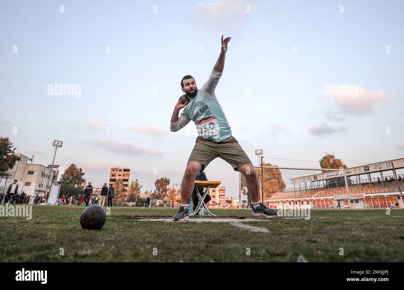 Gaza, Palestine. 25th Jan, 2023. A Palestinian athlete competes in ...