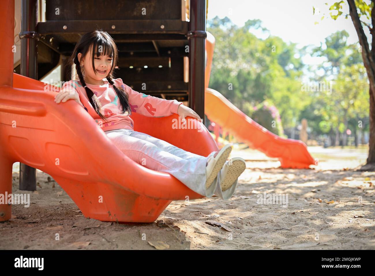 Cute little Asian children having fun time, playing outdoor on school ...