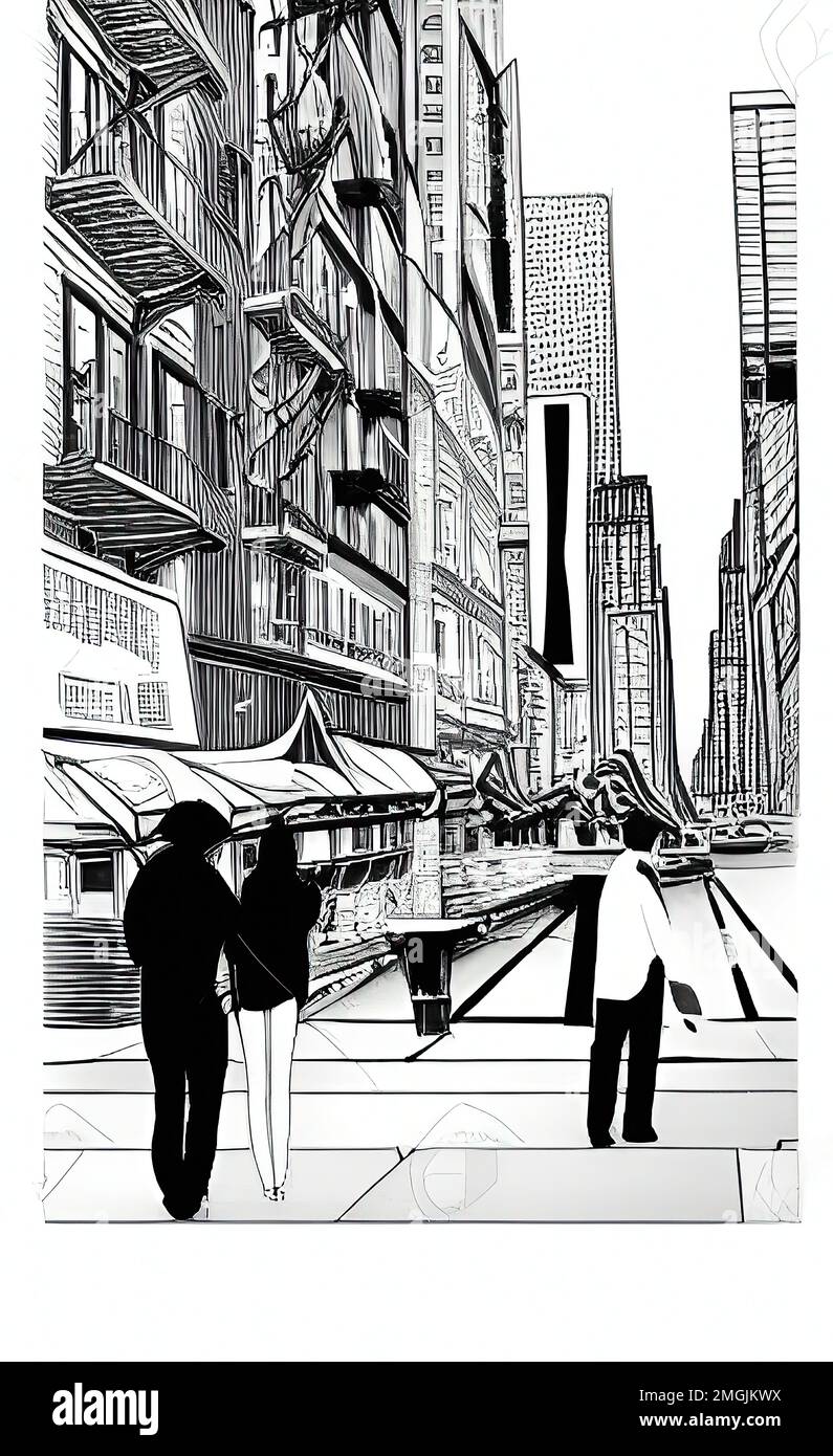 City Street Scene Drawing