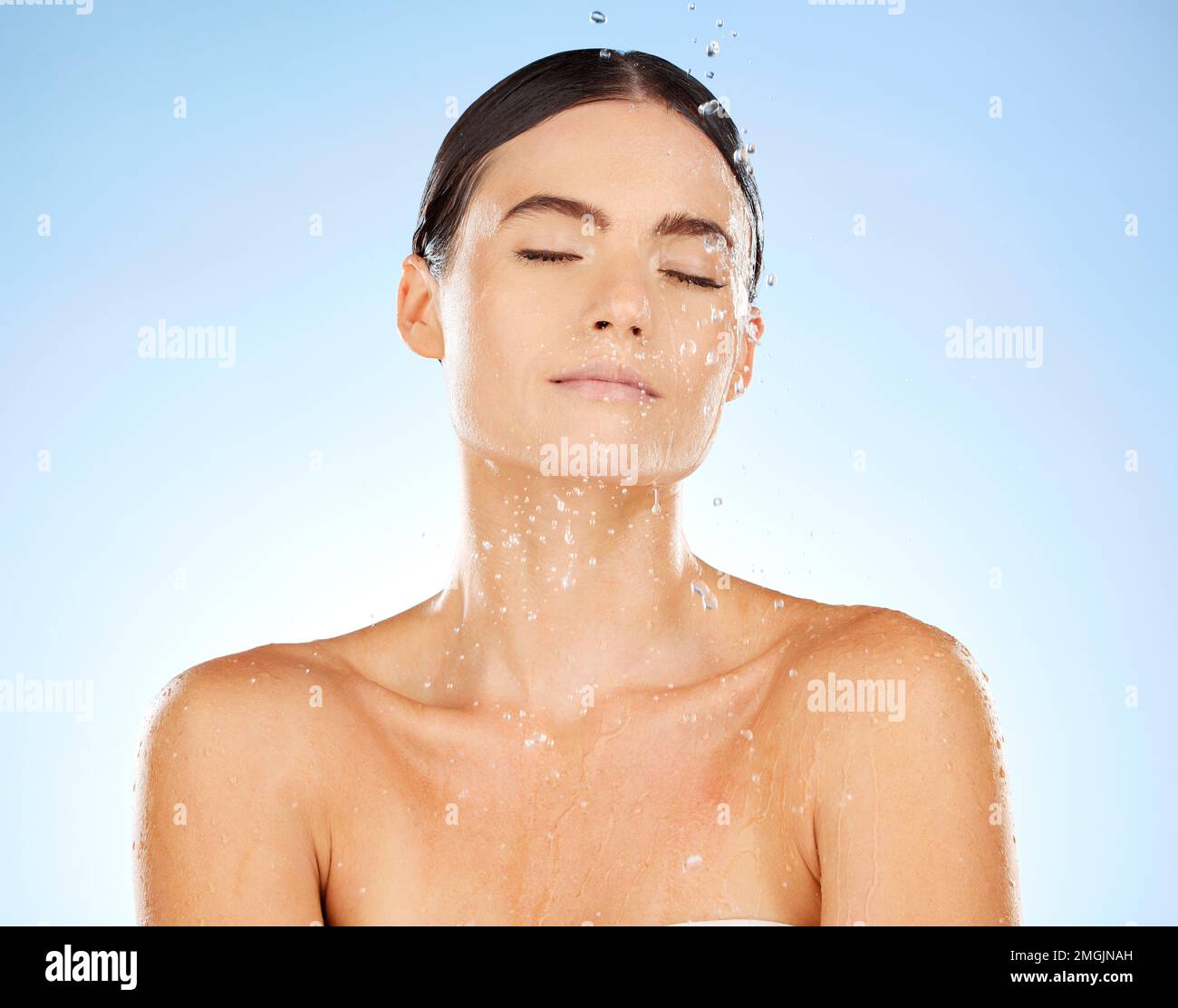 Shower Water And Woman Cleaning Skin For Beauty And Cosmetic Skincare