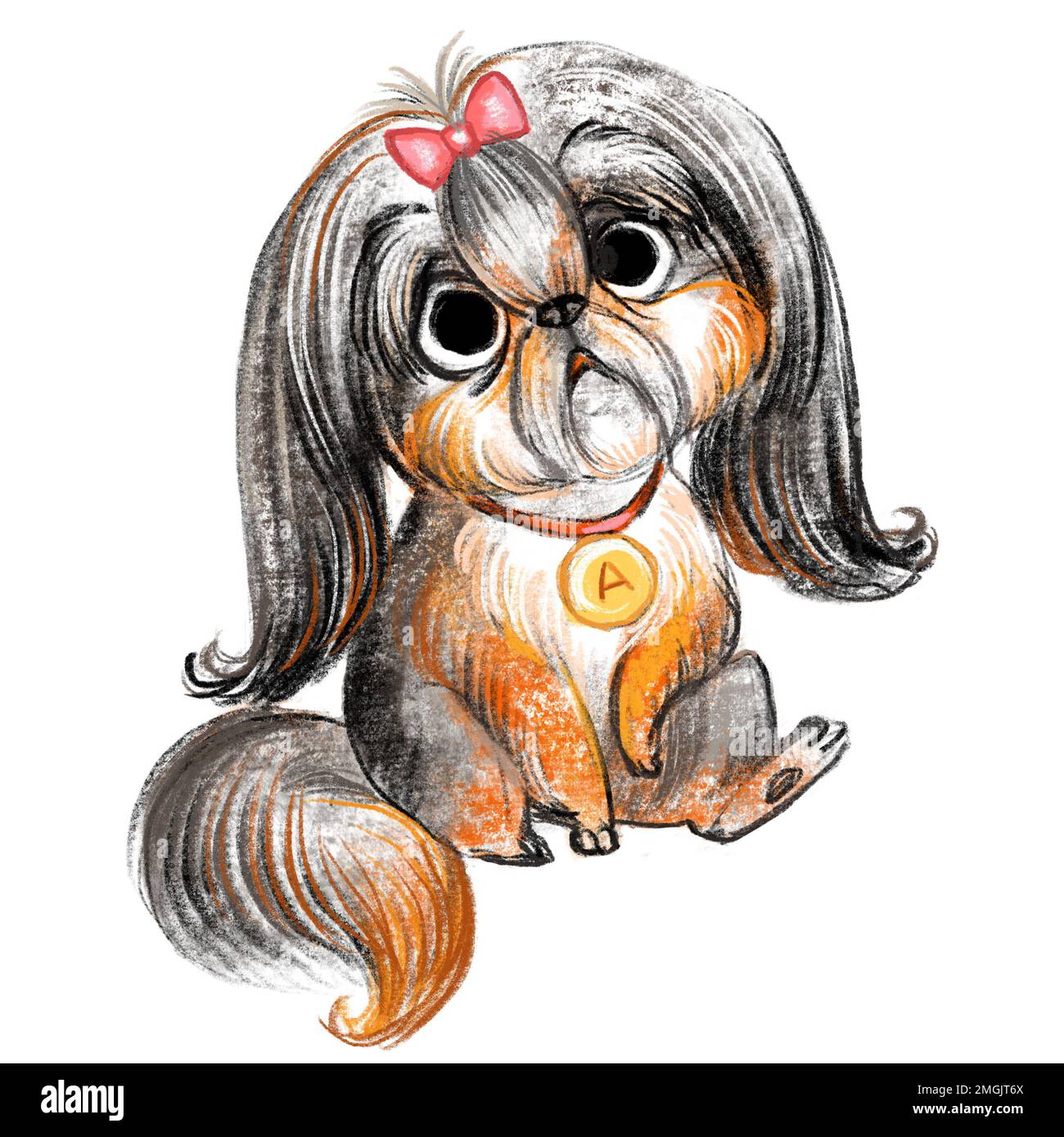 Cute funny cartoon dog character. Lhasa apso lap dog breed raster ...
