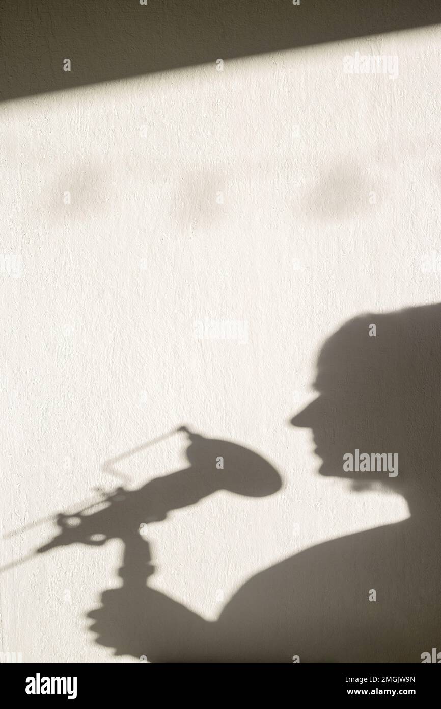 Shadow of Female Podcast Creator with Microphone Stock Photo - Alamy