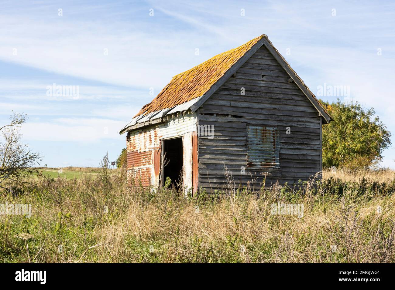 old rustic wooden farm shed, agriculture fields on Salisbury plain ...