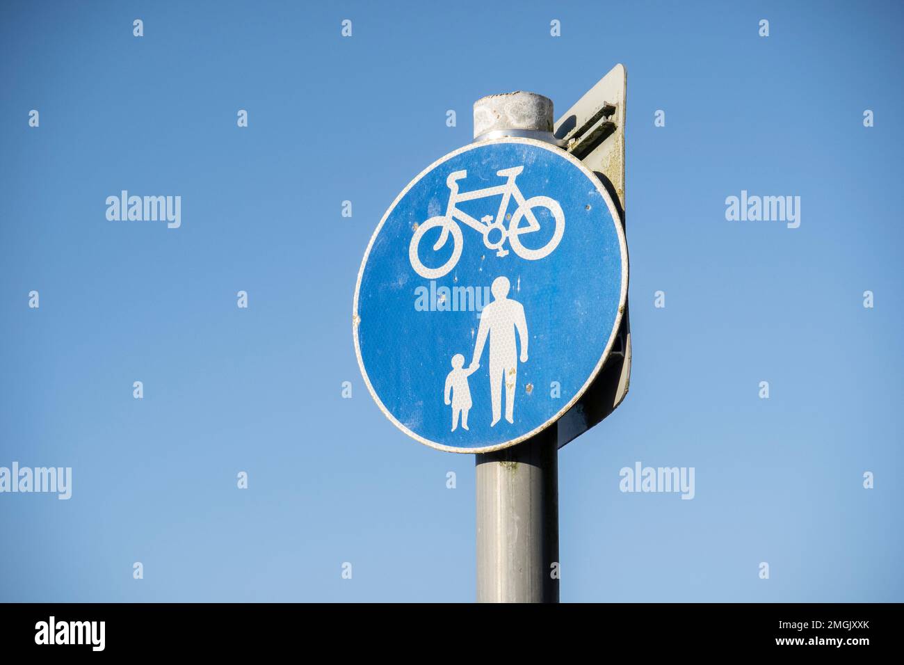 Bicycle and pedestrian shared route sign Stock Photo - Alamy