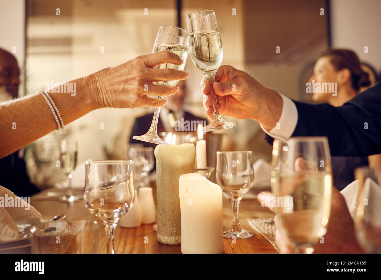 Success, hands or toast in a party in celebration of goals, achievement ...