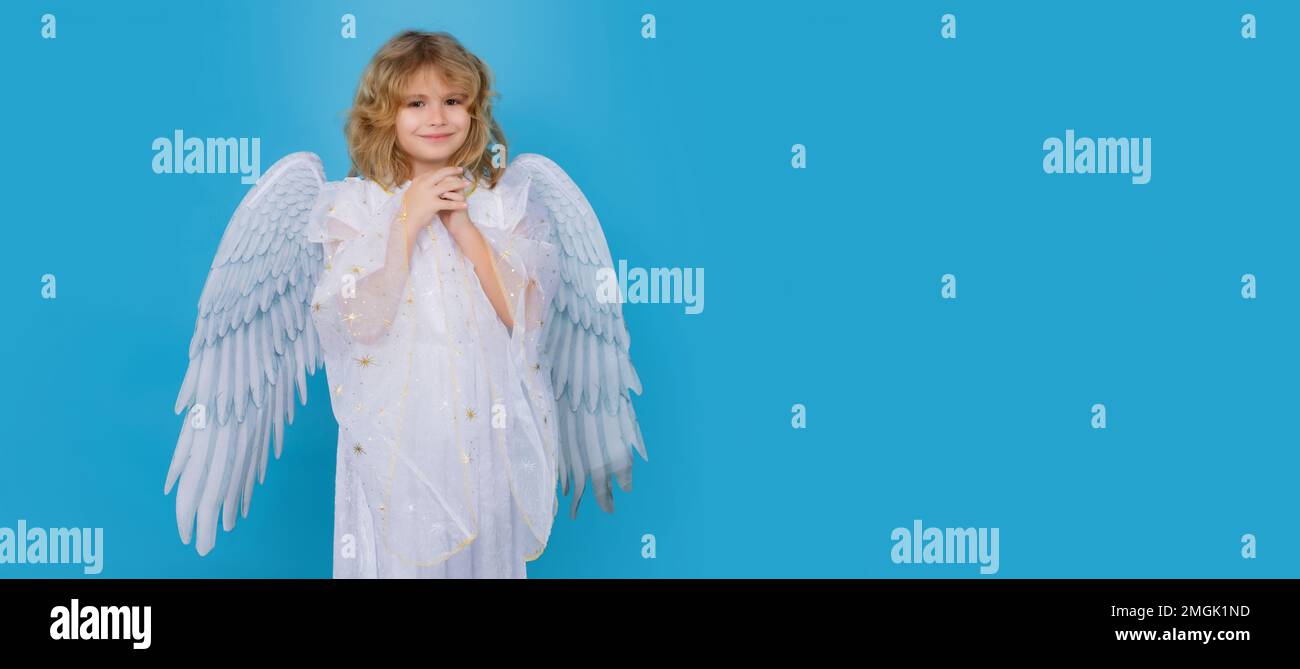 Beautiful little angel. Isolated studio shot. Cute Pretty child with ...