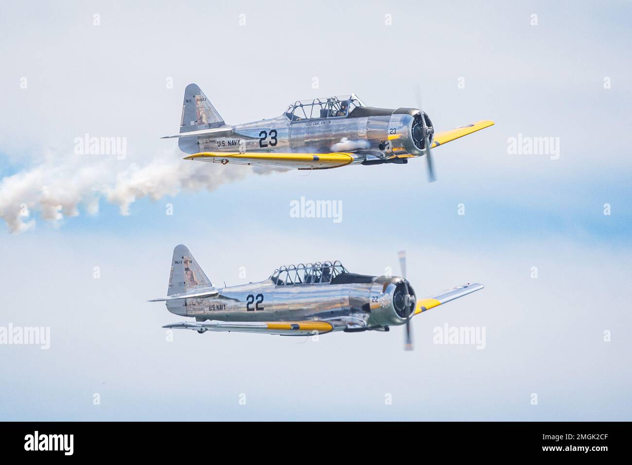 Jim Beasley Jr. and Ed Shipley fly a pair of T-6 Texans at the 2022 ...