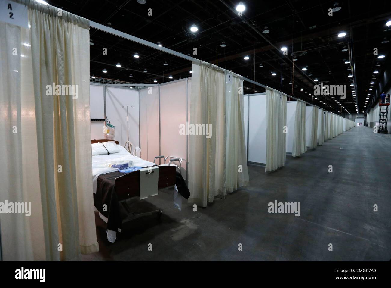 This photo shows a hospital bed in one of the temporary rooms at the ...