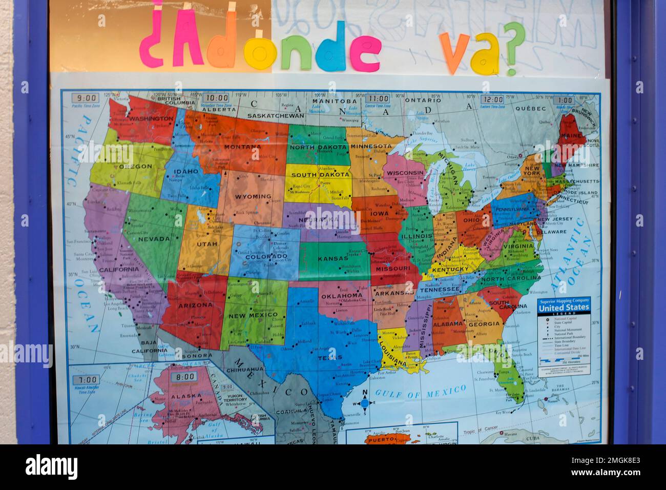 In in this Feb. 21, 2020 photo, a map of the U.S. is pasted on a window ...