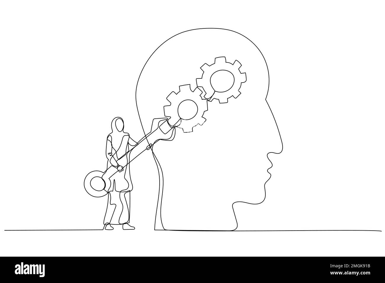 Illustration of muslim businesswoman with using wrench fixing gear ...