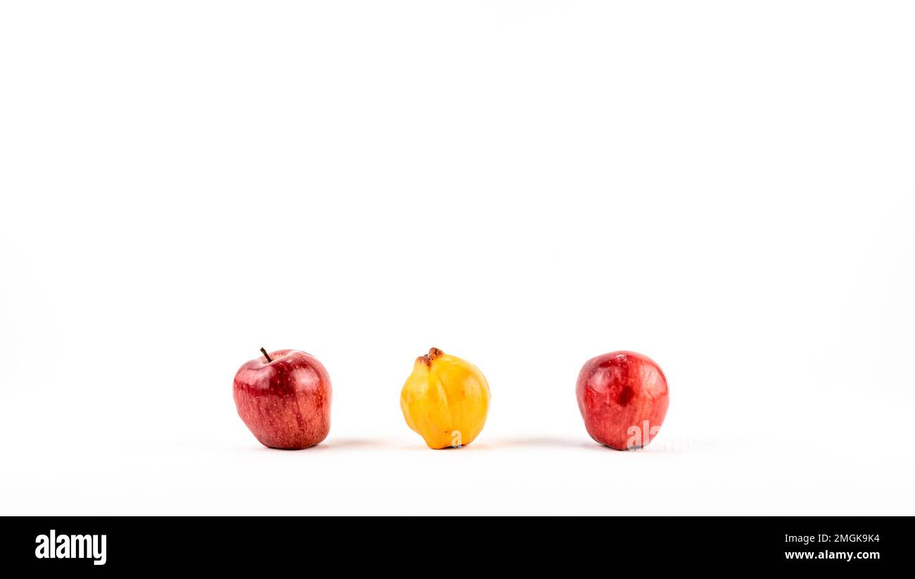 Fresh ripe red apple and quince on white background isolated. Ripe ...
