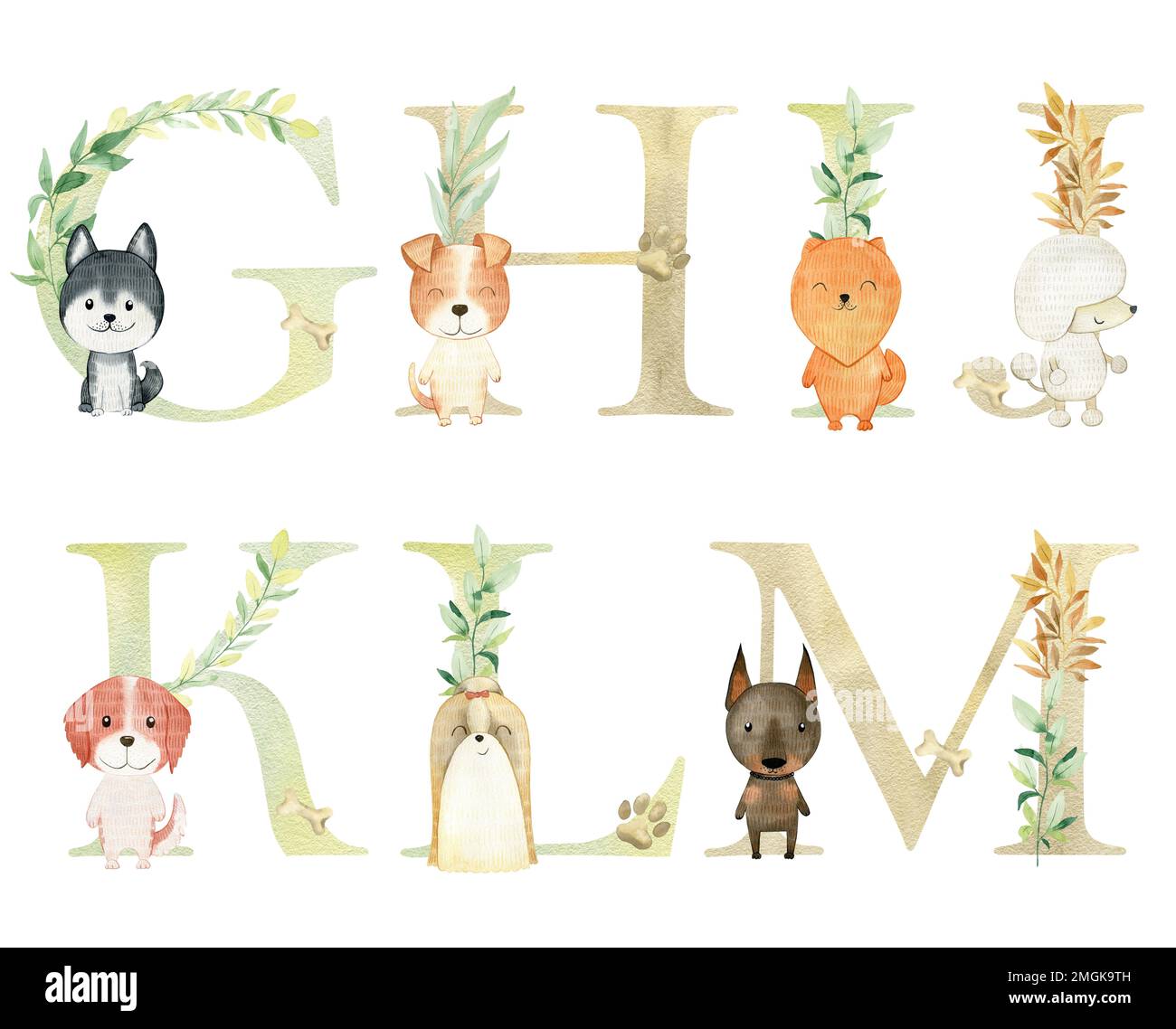 Watercolor dogs letters for invitation card, nursery poster and other ...