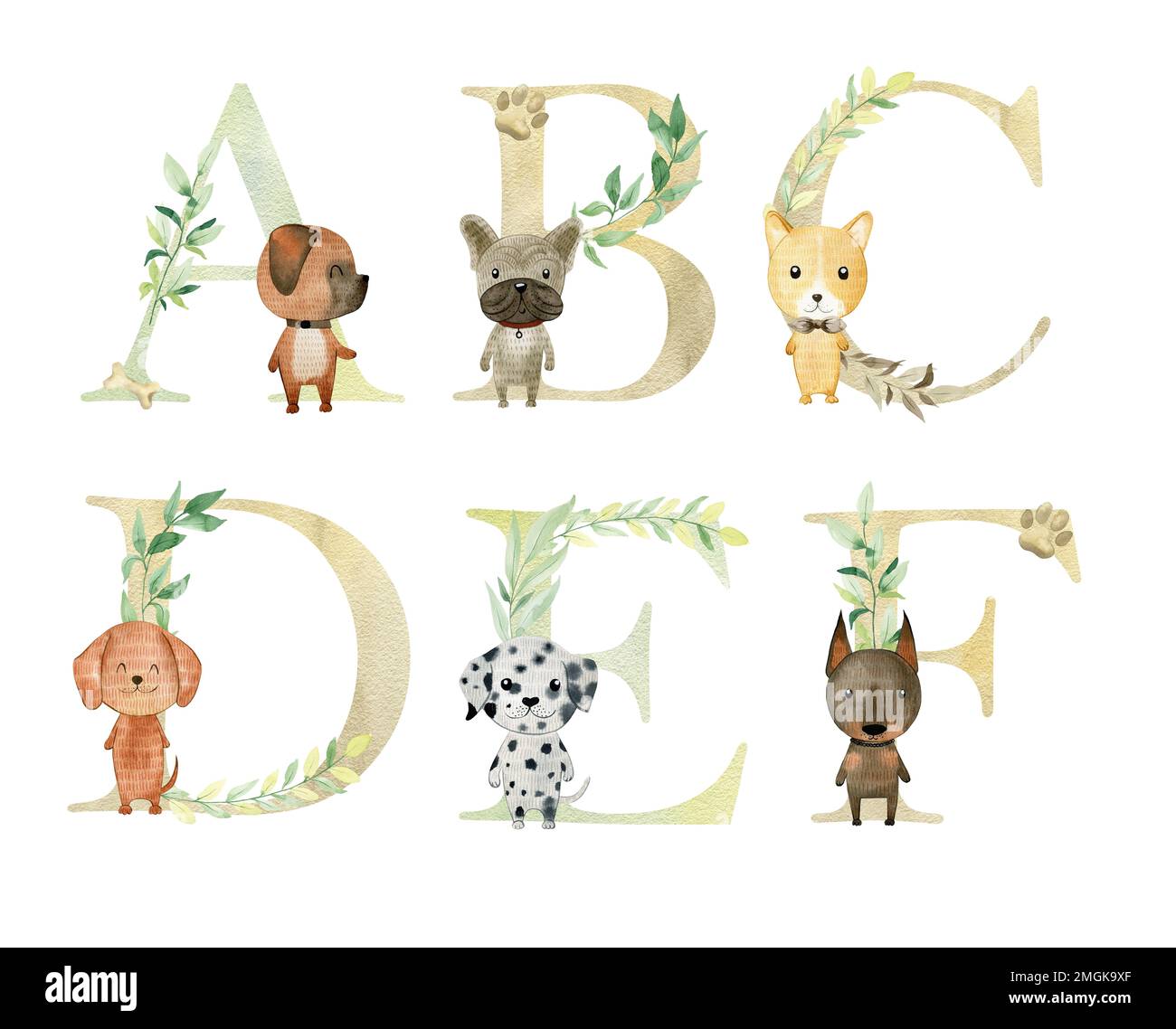 Watercolor dogs letters for invitation card, nursery poster and other ...