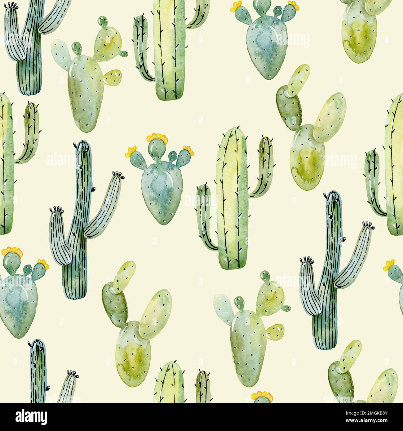 watercolor hand drawn seamless cactus pattern background Stock Photo ...