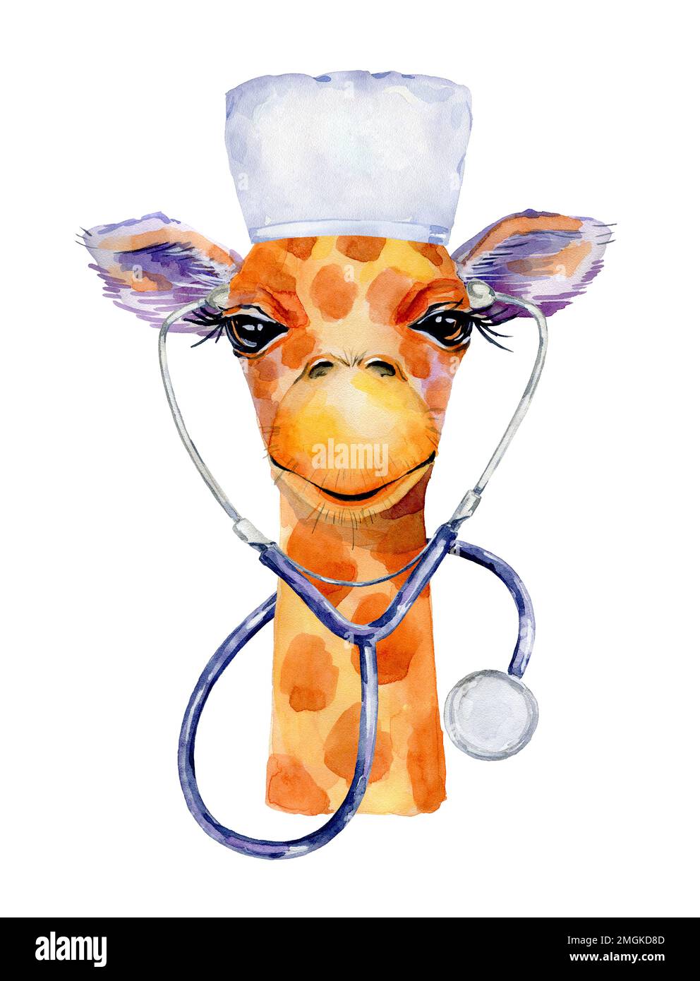 Giraffe doctor watercolor illustration isolated on white background ...