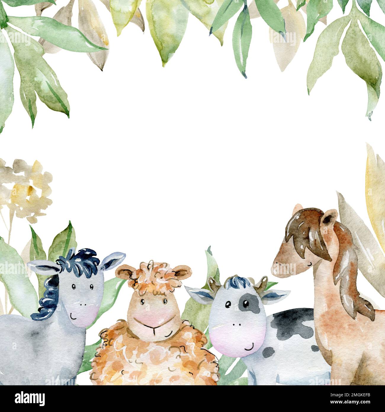 Baby shower card. Watercolor farm card with animals Stock Photo - Alamy