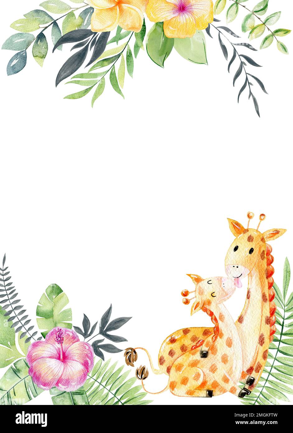 Baby shower cards. Watercolor giraffe mom and baby Stock Photo - Alamy