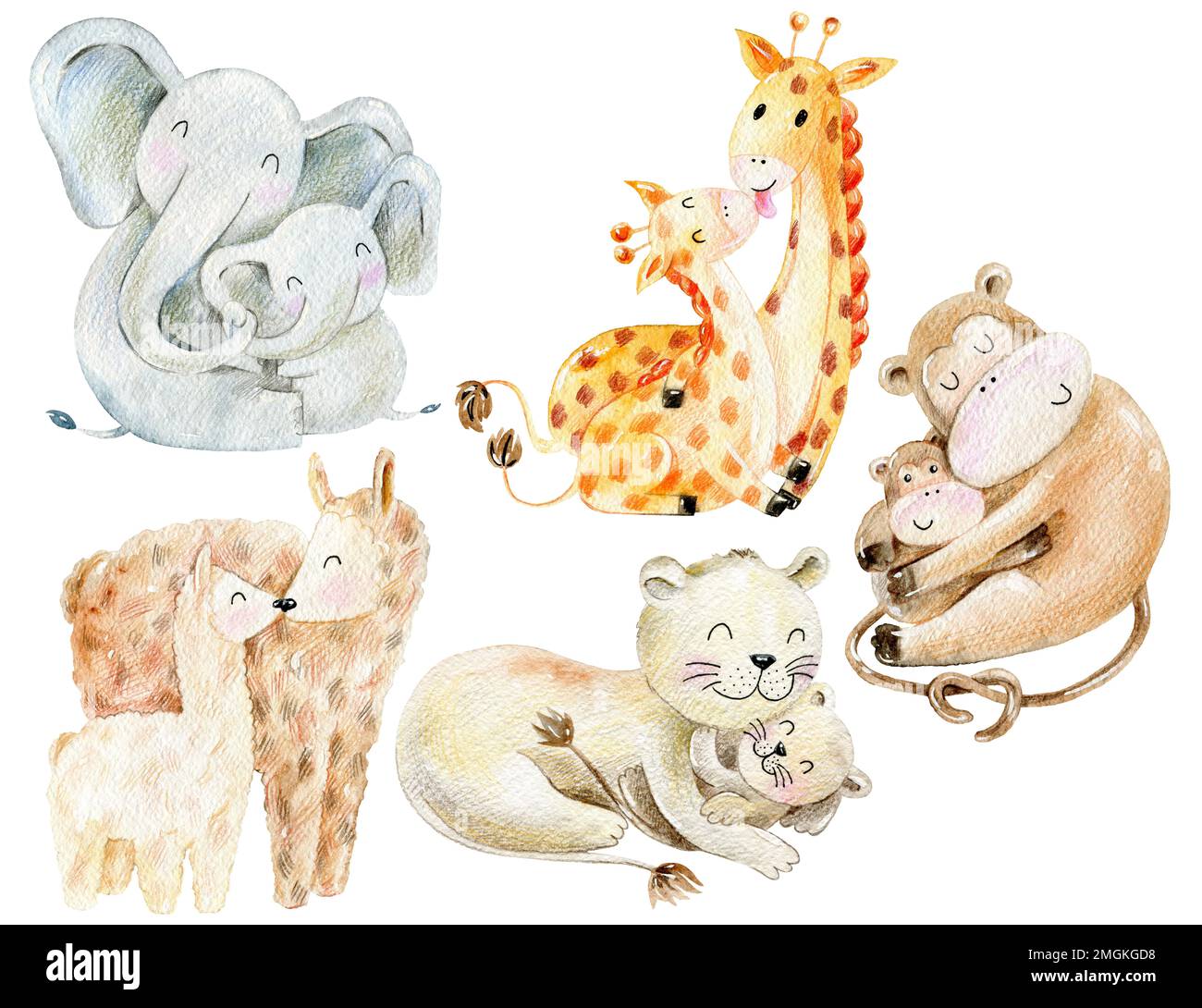 Set of five animals mums and babies Stock Photo - Alamy