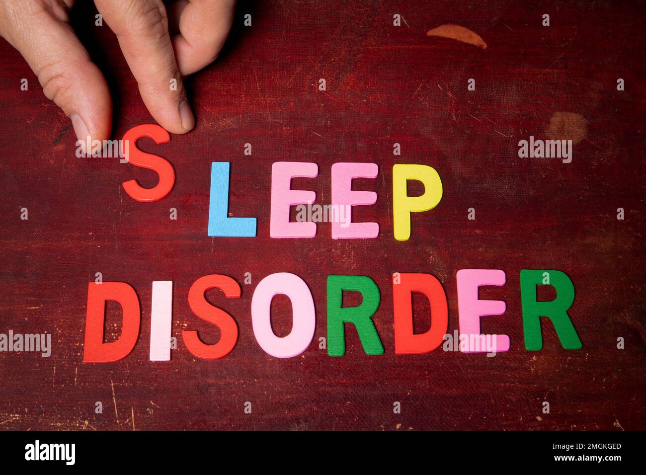 SLEEP DISORDER. Text from colorful alphabet letters on wooden ...
