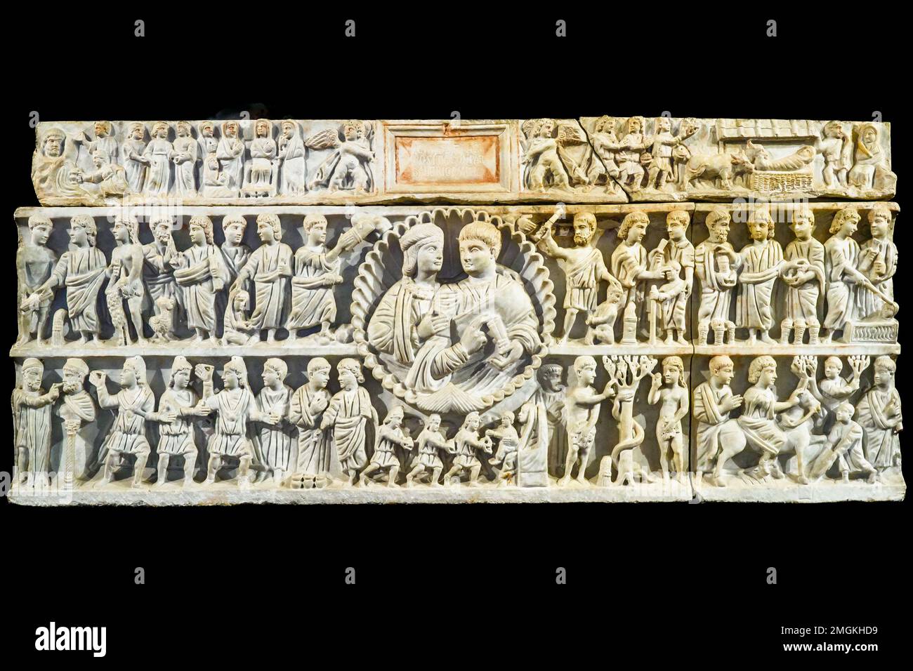 The Sarcophagus of Adelphia. White marble sarcophagus, double register ...