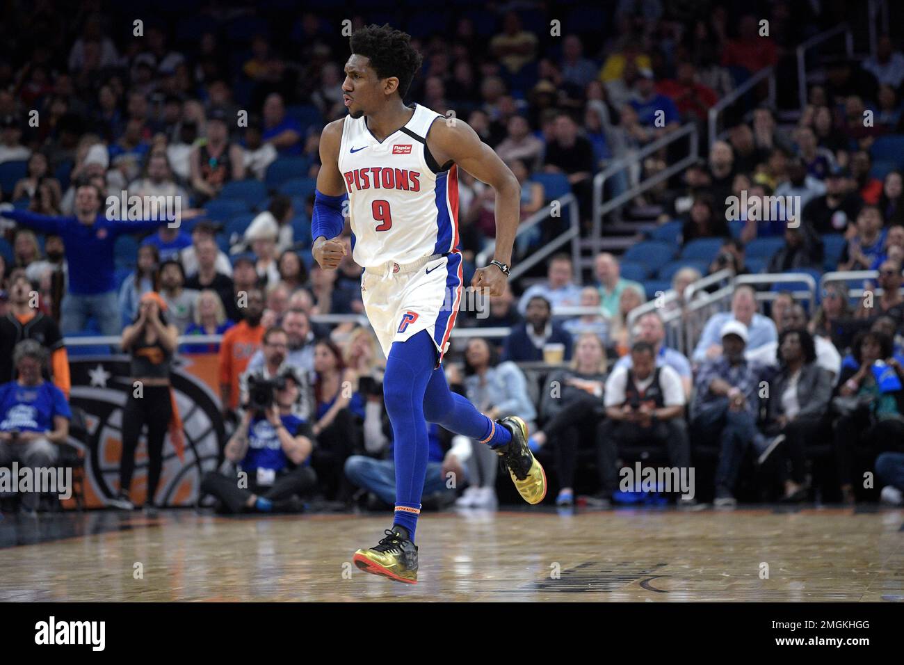 Detroit Pistons guard Langston Galloway (9) reacts after scoring a ...