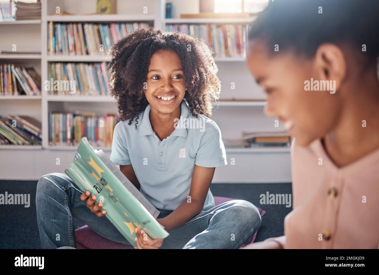 Library, reading and happy, african children learning, education and ...