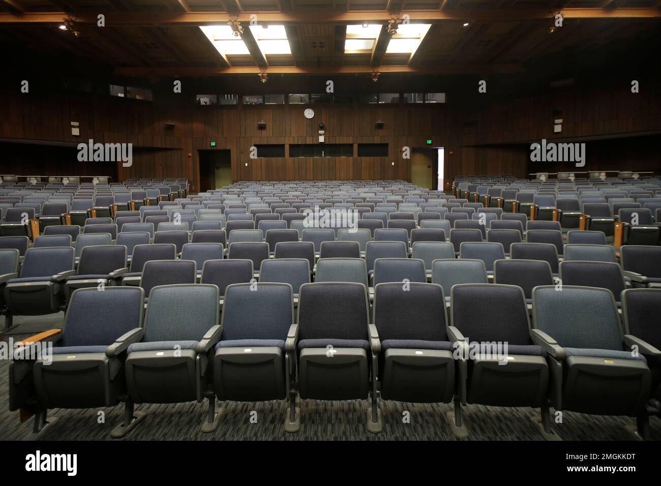 Empy seats are shown in the auditorium at Wheeler Hall at the ...