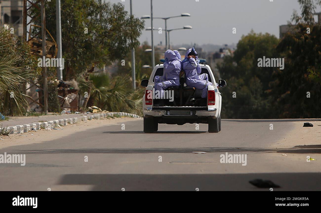 Palestinian security police, wearing protective gear, patole on the ...